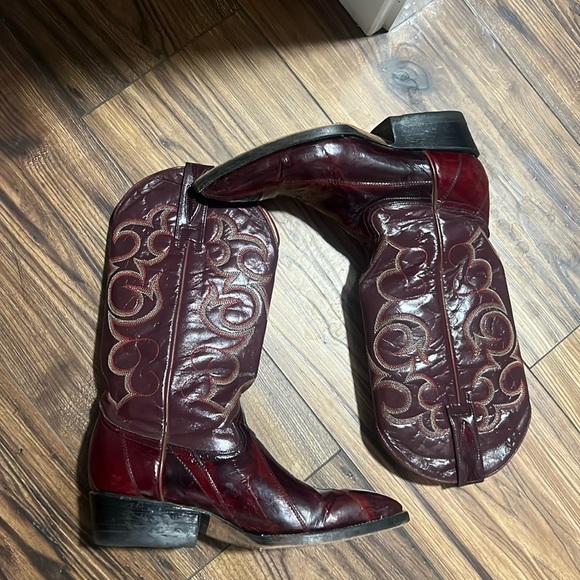 Shoes | Cherry Red Wine Shiny Cowboy Boots Am A 7 And They Fit Loose 75 ...